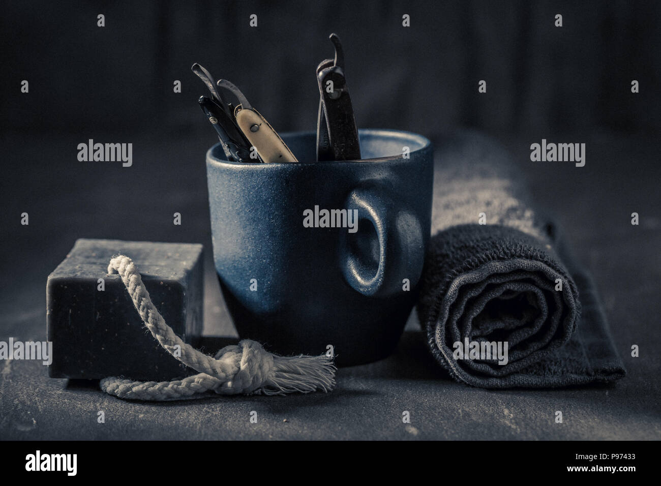 Old shave tools with foam, razor and brush Stock Photo - Alamy