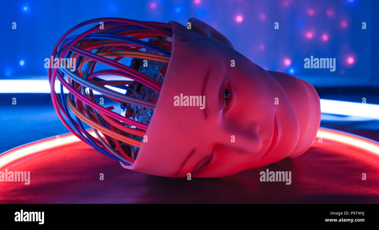 Sad robot head, female cyborg new experiment Stock Photo - Alamy