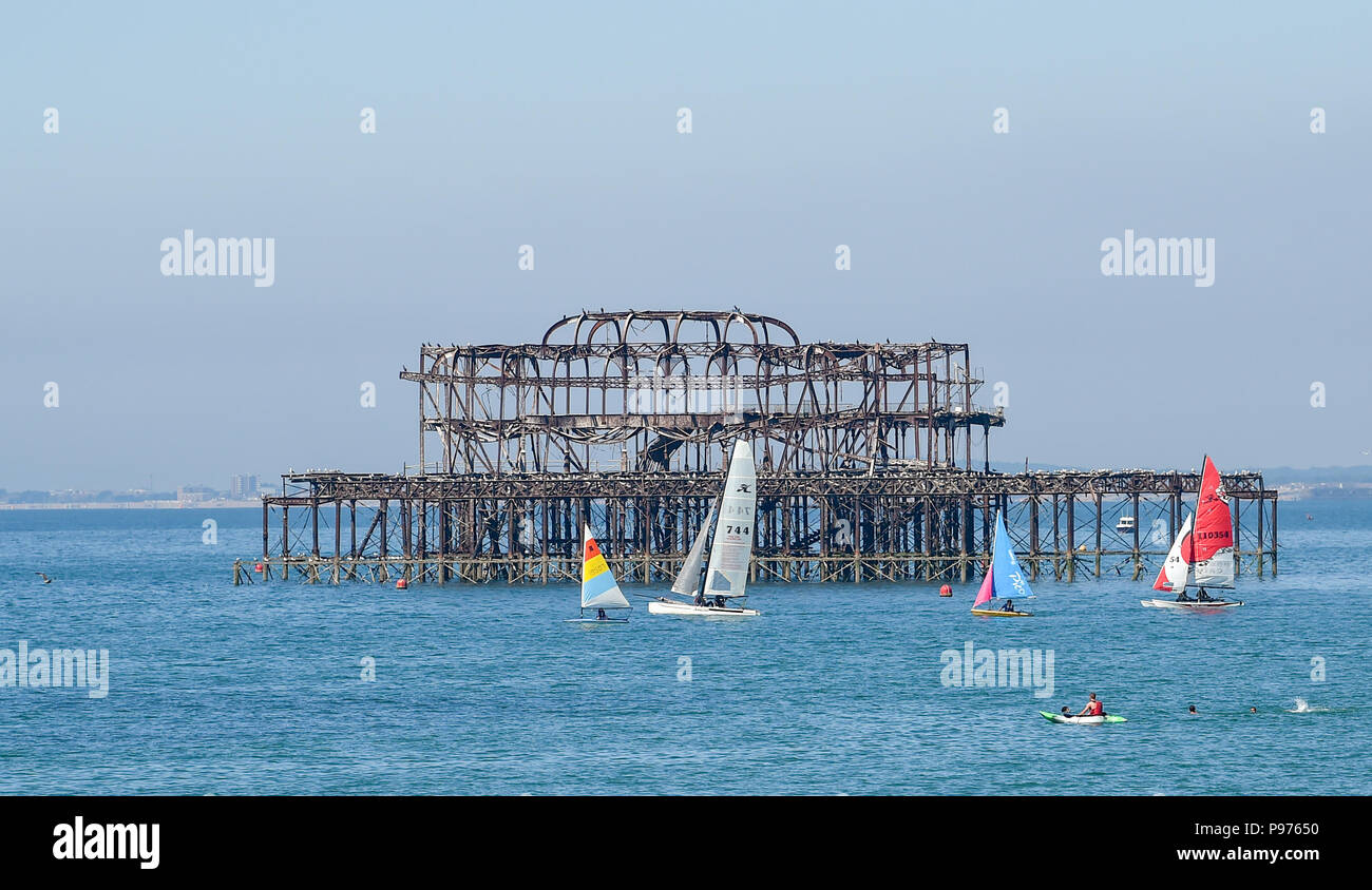 Brighton UK 15th July 2018 - Brighton Sailing Club racing by the West ...