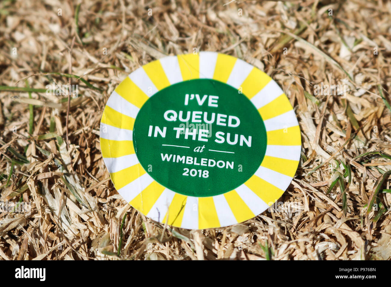 WImbledon London UK. 15th July 2018. A Wimbledon tennis queue sticker ...