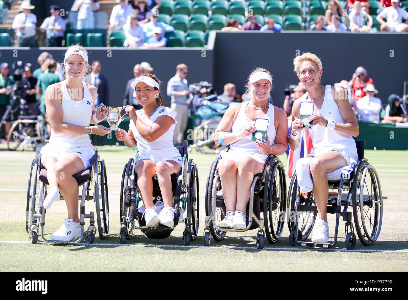 London, UK. 15th July, 2018. (L-R) Diede De Groot (NED), Yui Kamiji ...