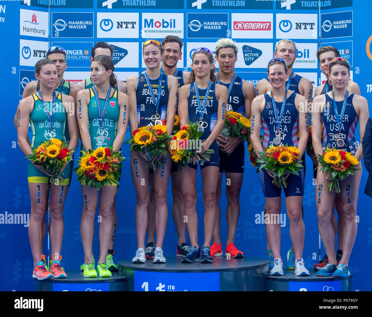 Hamburg, Germany. 15th July, 2018. The teams from Australia (2nd place ...