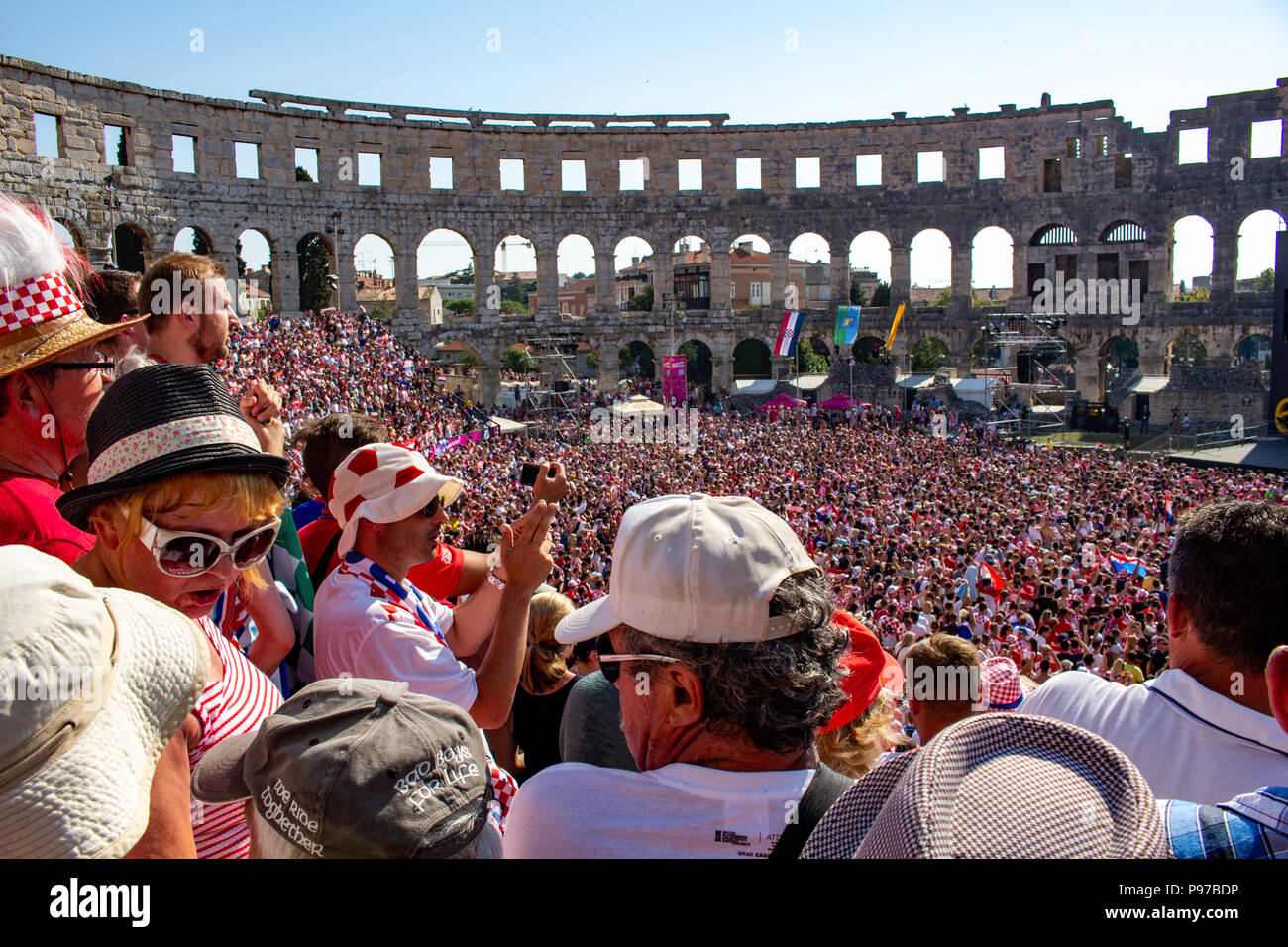 Pula, Croatia - July 15, 2018: Thousands of Croatian fans and ...