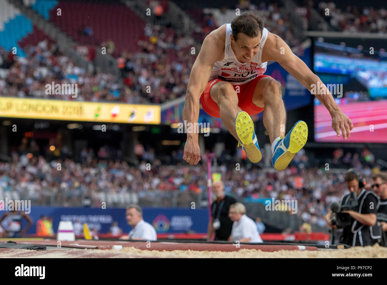 London, UK. 14th July 2018. Triple jump winner Karol Hoffman (POL ...