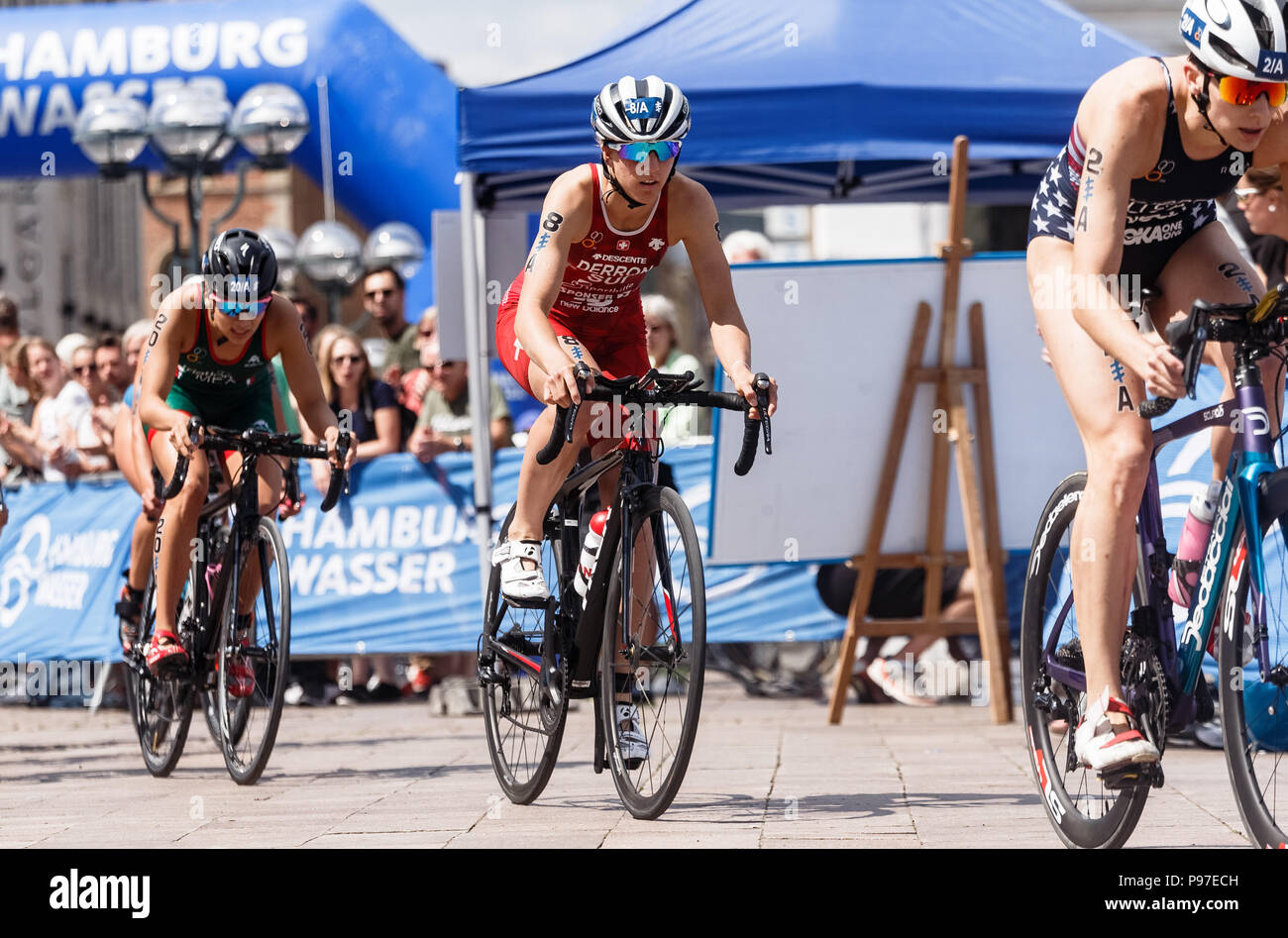 Hamburg, Germany. 15th July, 2018. Julie Derron from Switzerland riding ...