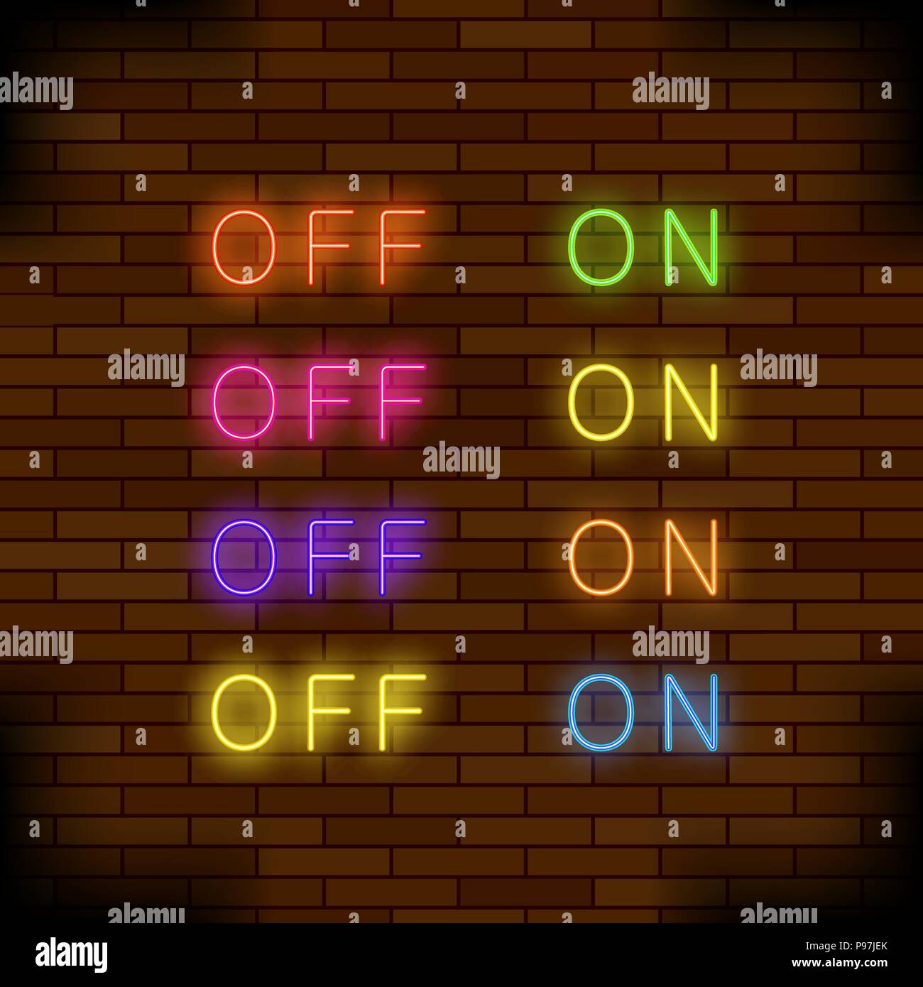 On and Off Lamp Neon Light Toggle Switch Sign. Colorful Fluorescent ...