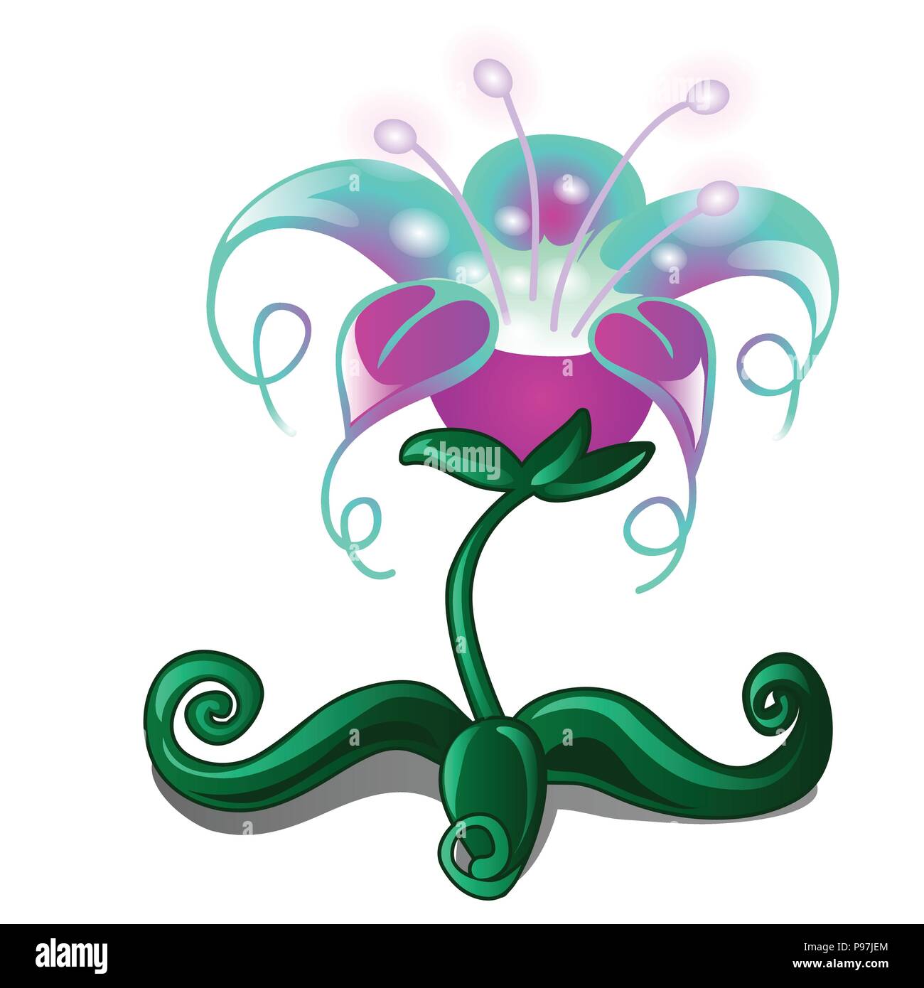 Blooming fantasy flower isolated on white background. Vector cartoon ...