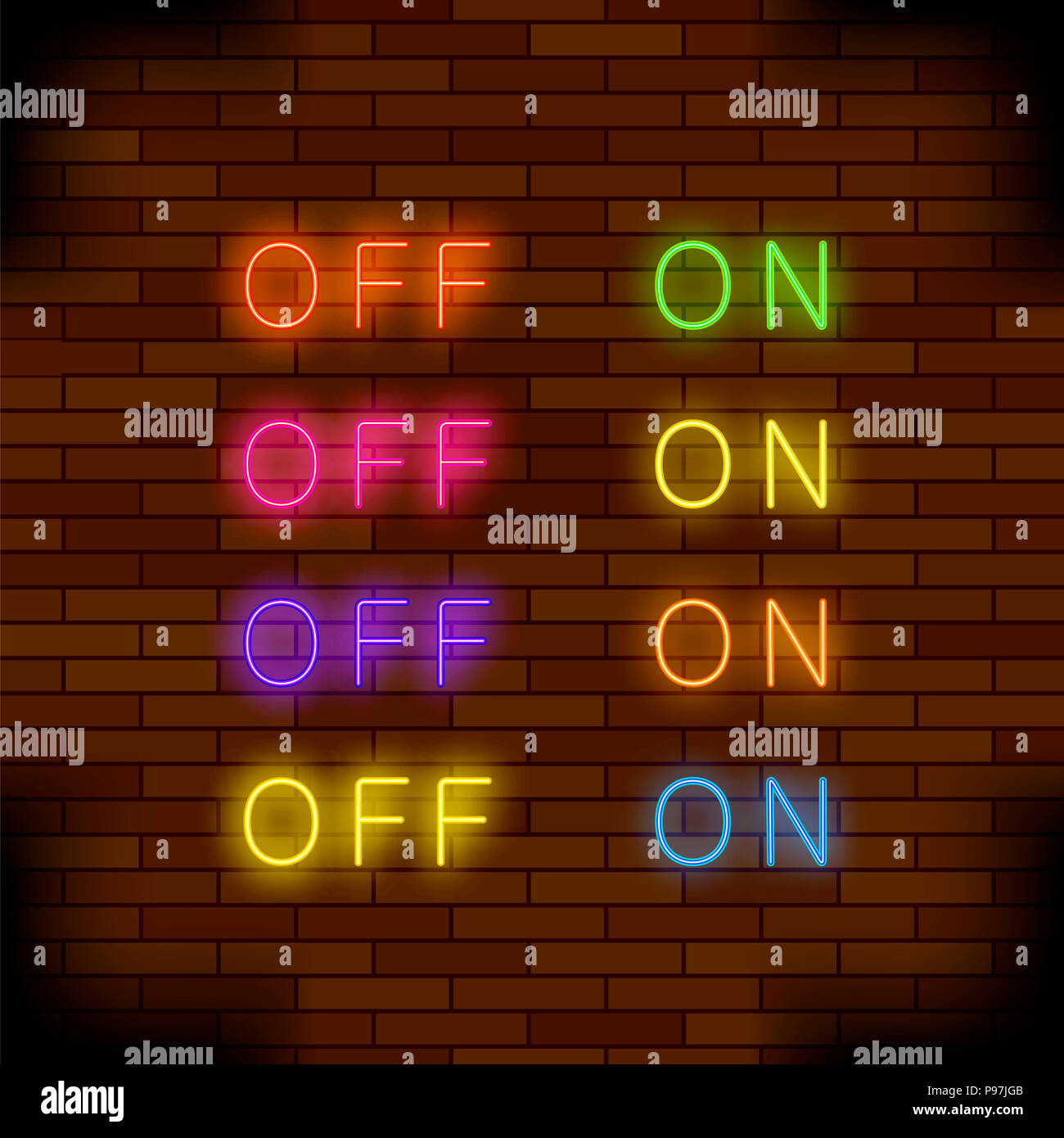 On and Off Lamp Neon Light Toggle Switch Sign. Colorful Fluorescent ...