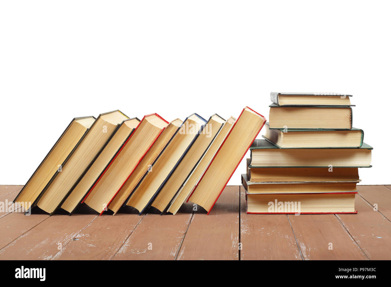 Science and education - horizontal pile group of colorfull books on a ...