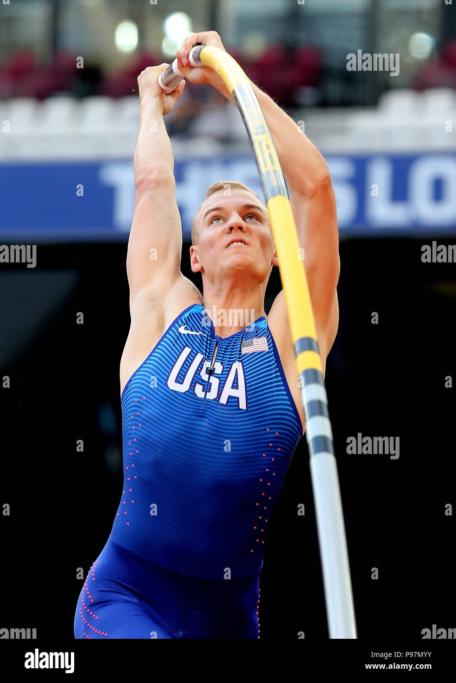 USA's Sam Kendricks competes in the Mens Pole Vault during day two of ...