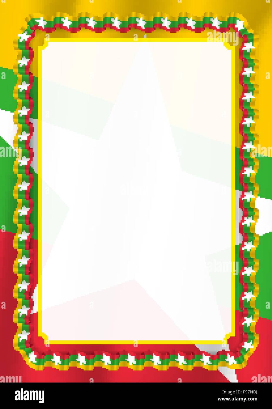 Frame and border of ribbon with Myanmar flag, template elements for ...
