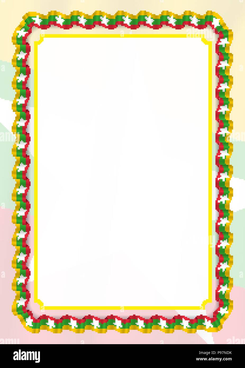 Frame and border of ribbon with Myanmar flag, template elements for ...