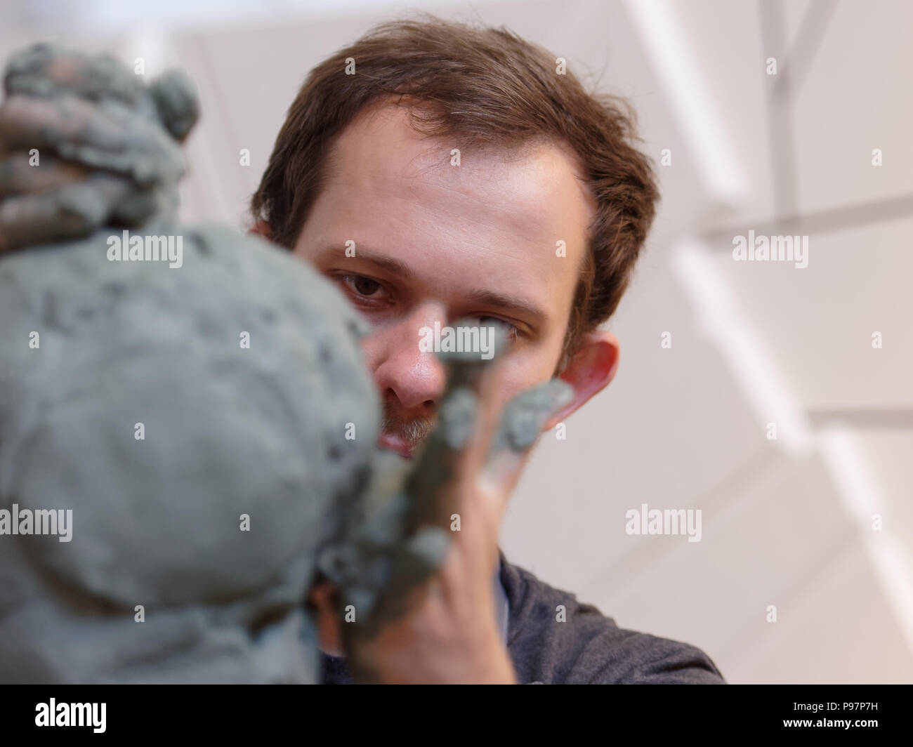 St. Petersburg, Russia - July 15, 2018: Sculptor Danila Reshetov ...