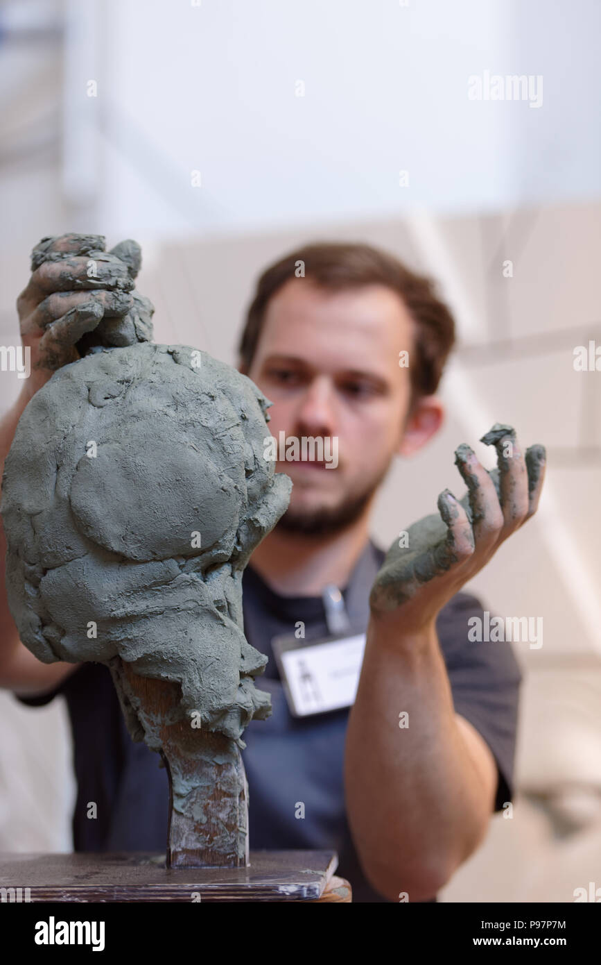 St. Petersburg, Russia - July 15, 2018: Sculptor Danila Reshetov ...