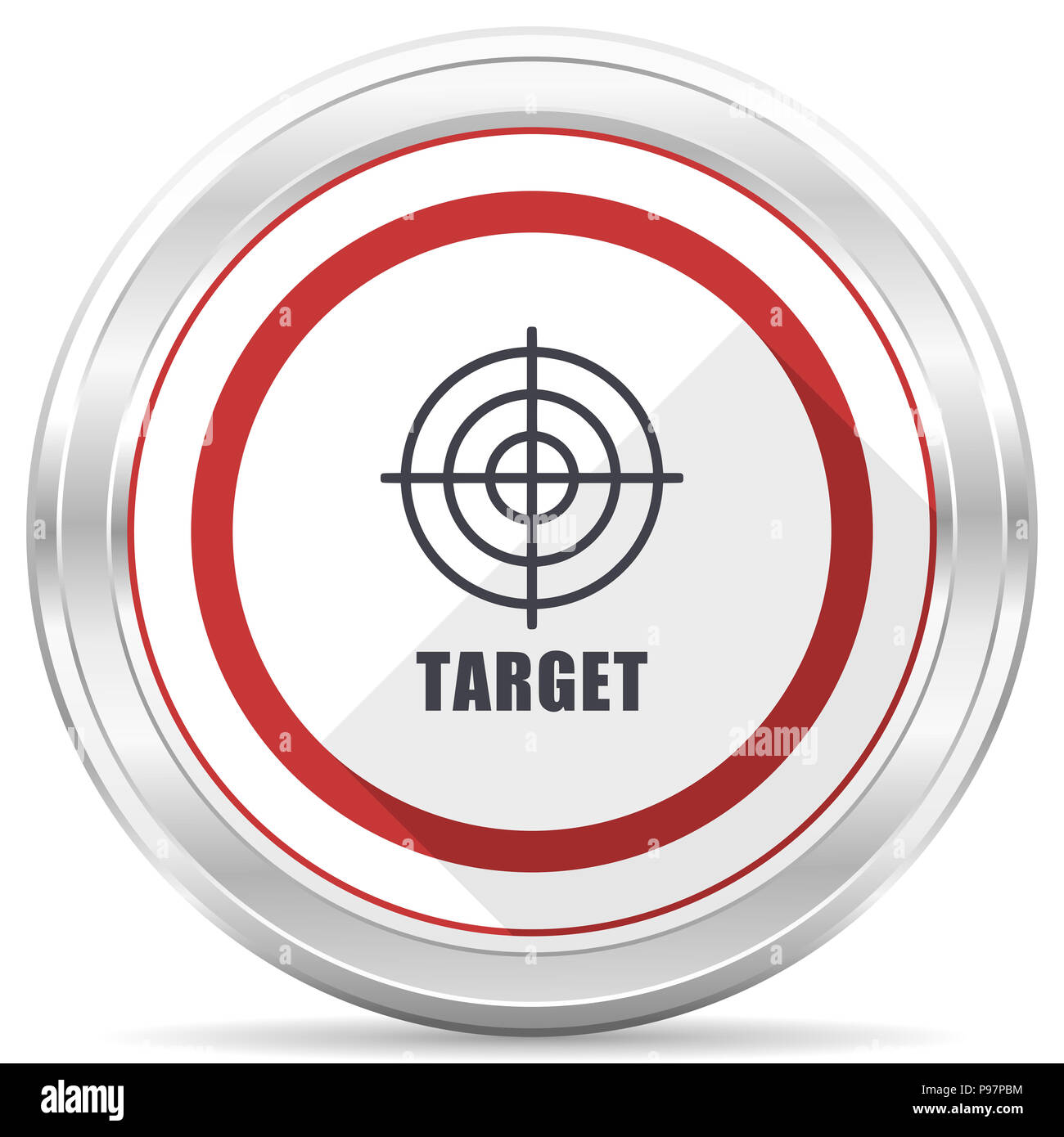 Target silver metallic chrome border round web icon on white background ...