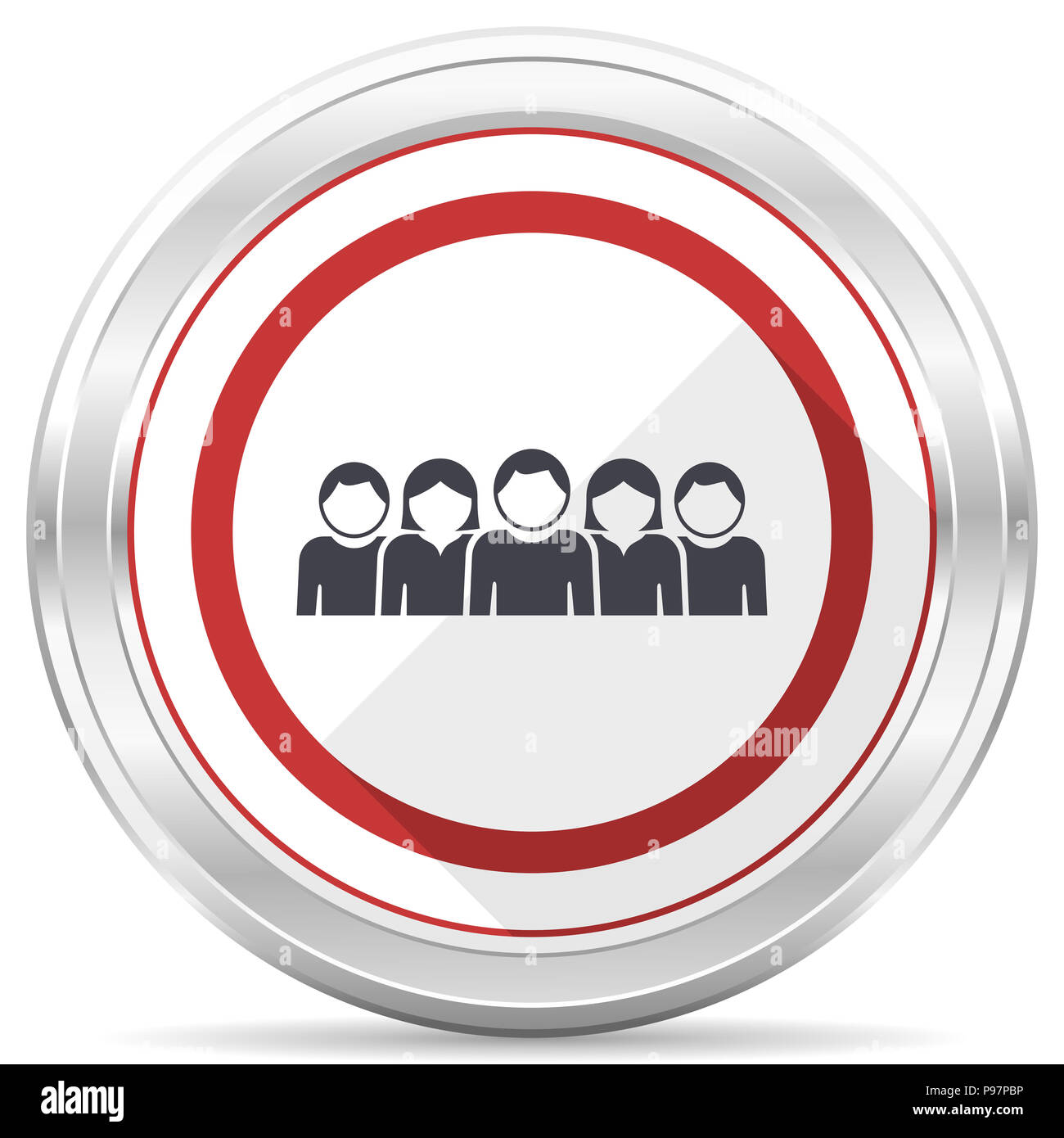 People silver metallic chrome border round web icon on white background ...