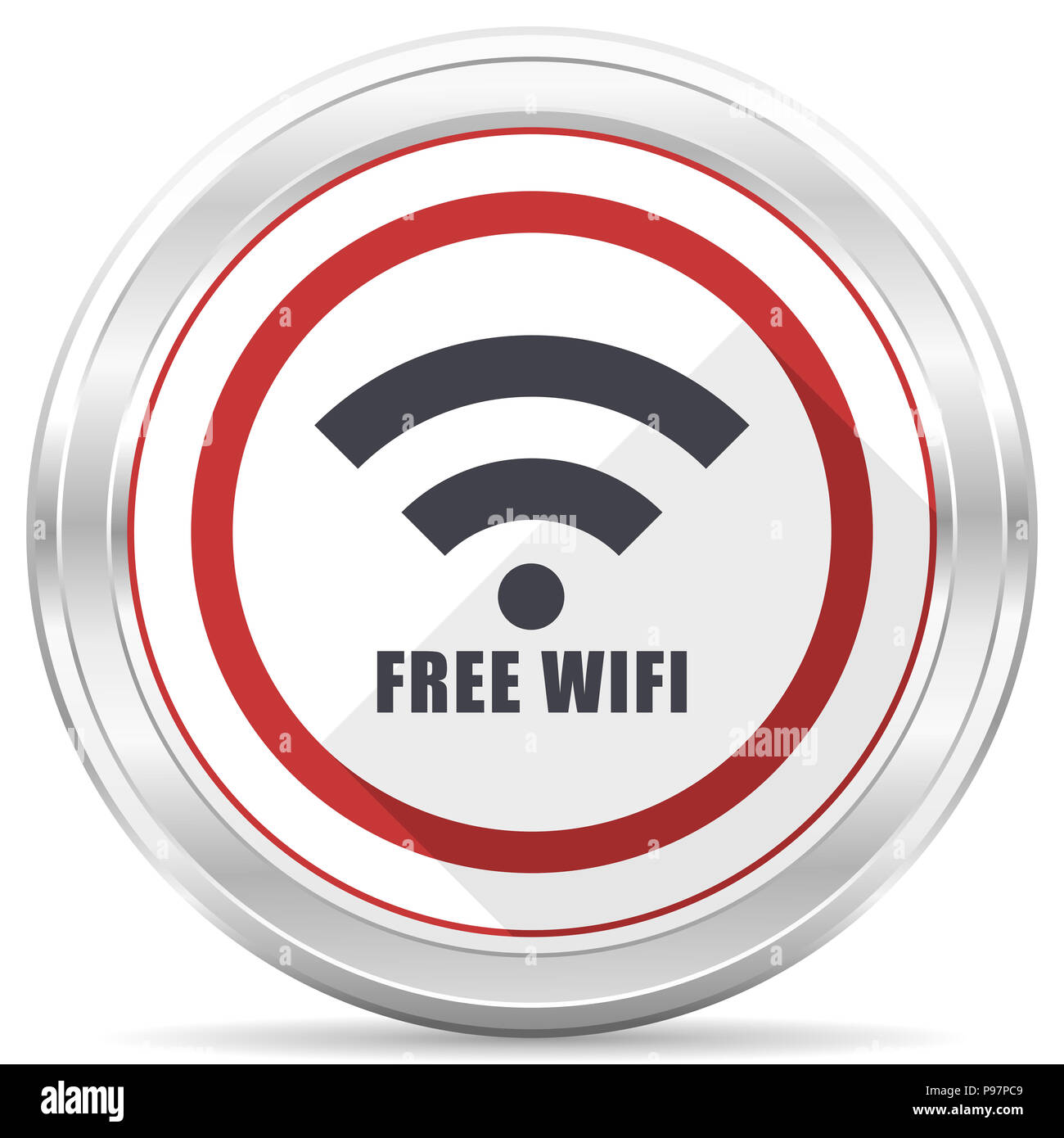 Free wifi silver metallic chrome border round web icon on white ...