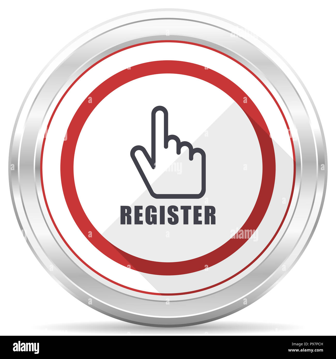 Register silver metallic chrome border round web icon on white ...