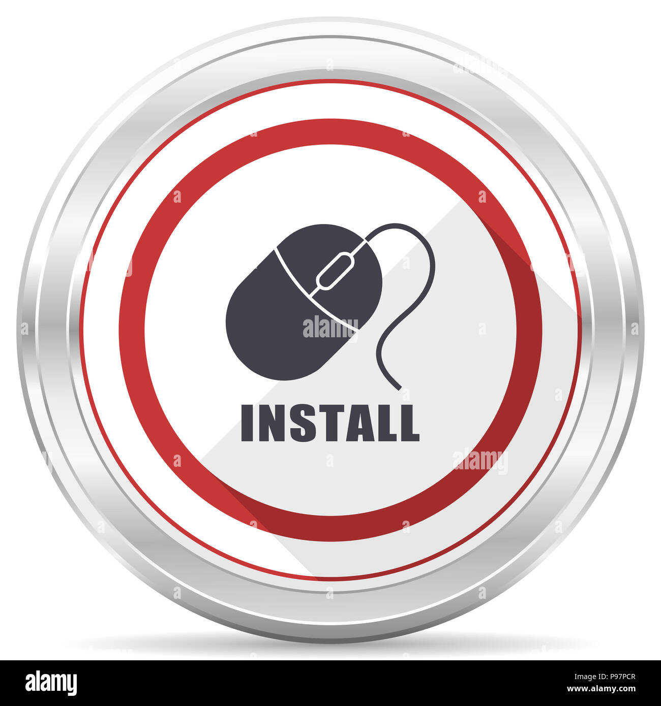 Install silver metallic chrome border round web icon on white ...