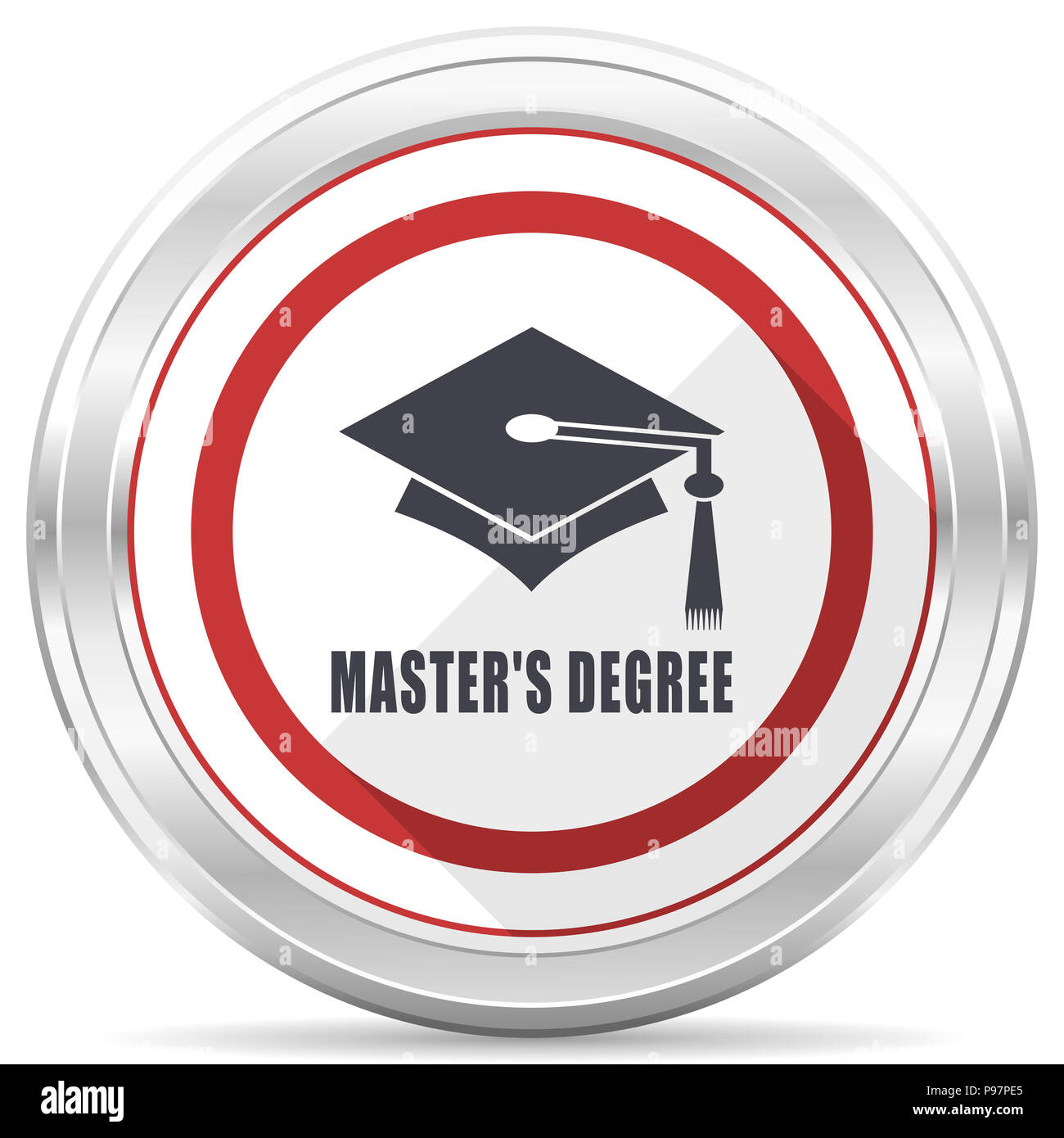 Masters degree silver metallic chrome border round web icon on white ...