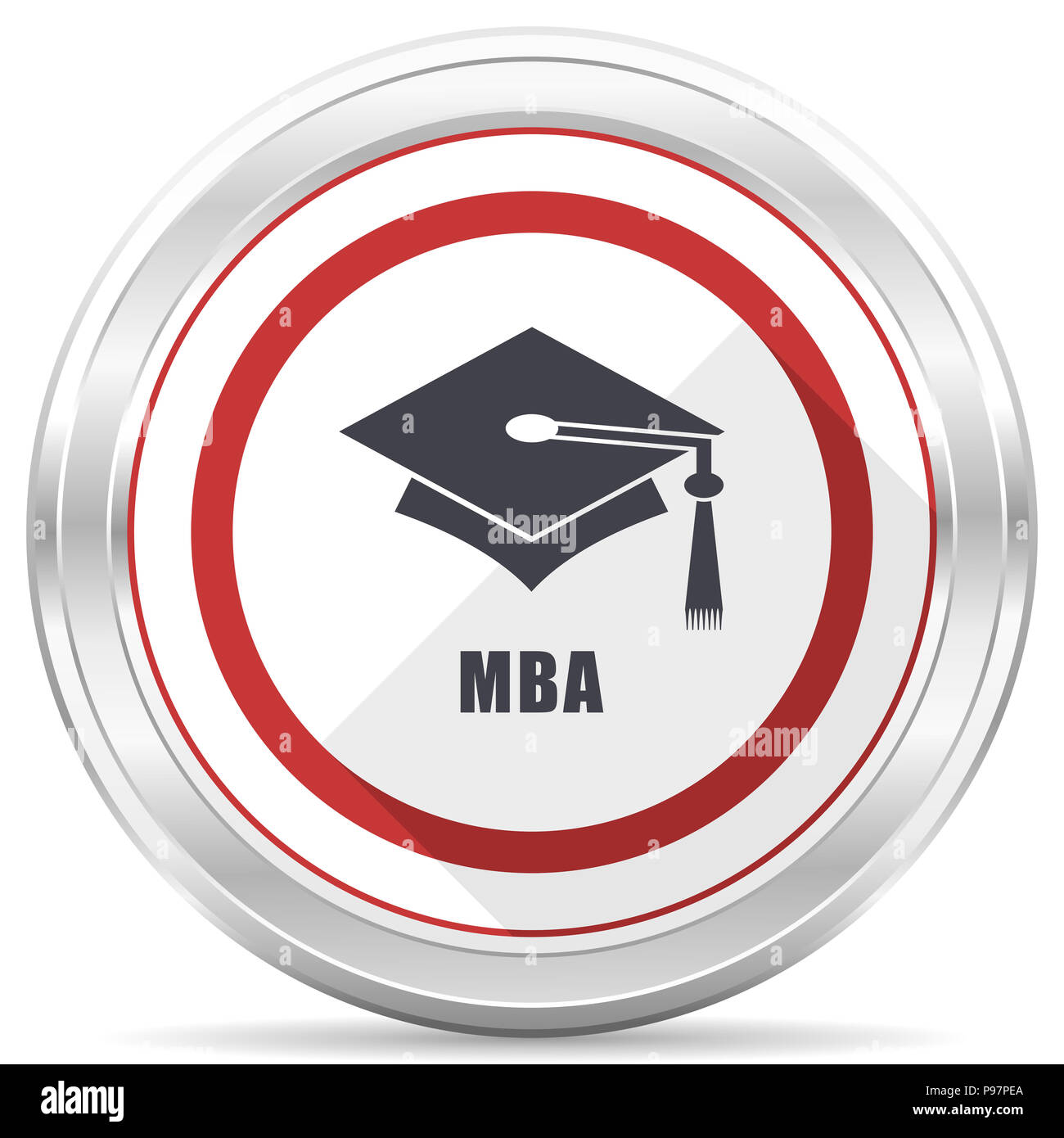 Mba silver metallic chrome border round web icon on white background ...