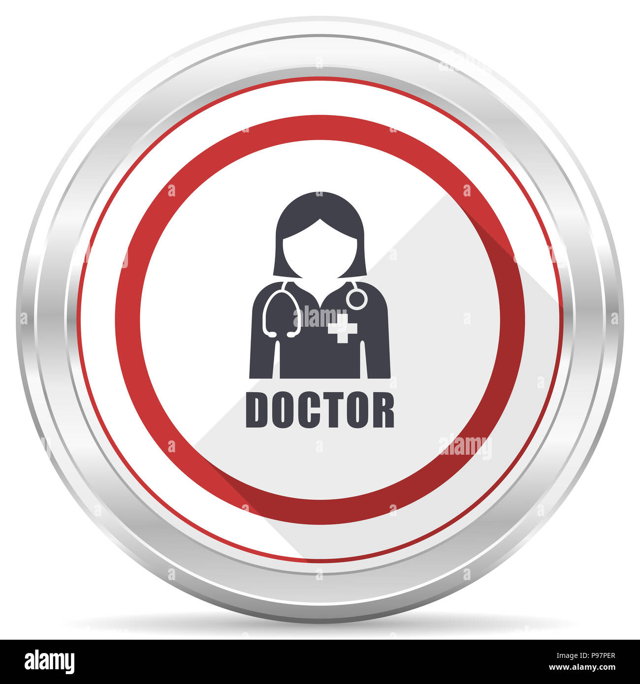 Doctor silver metallic chrome border round web icon on white background ...