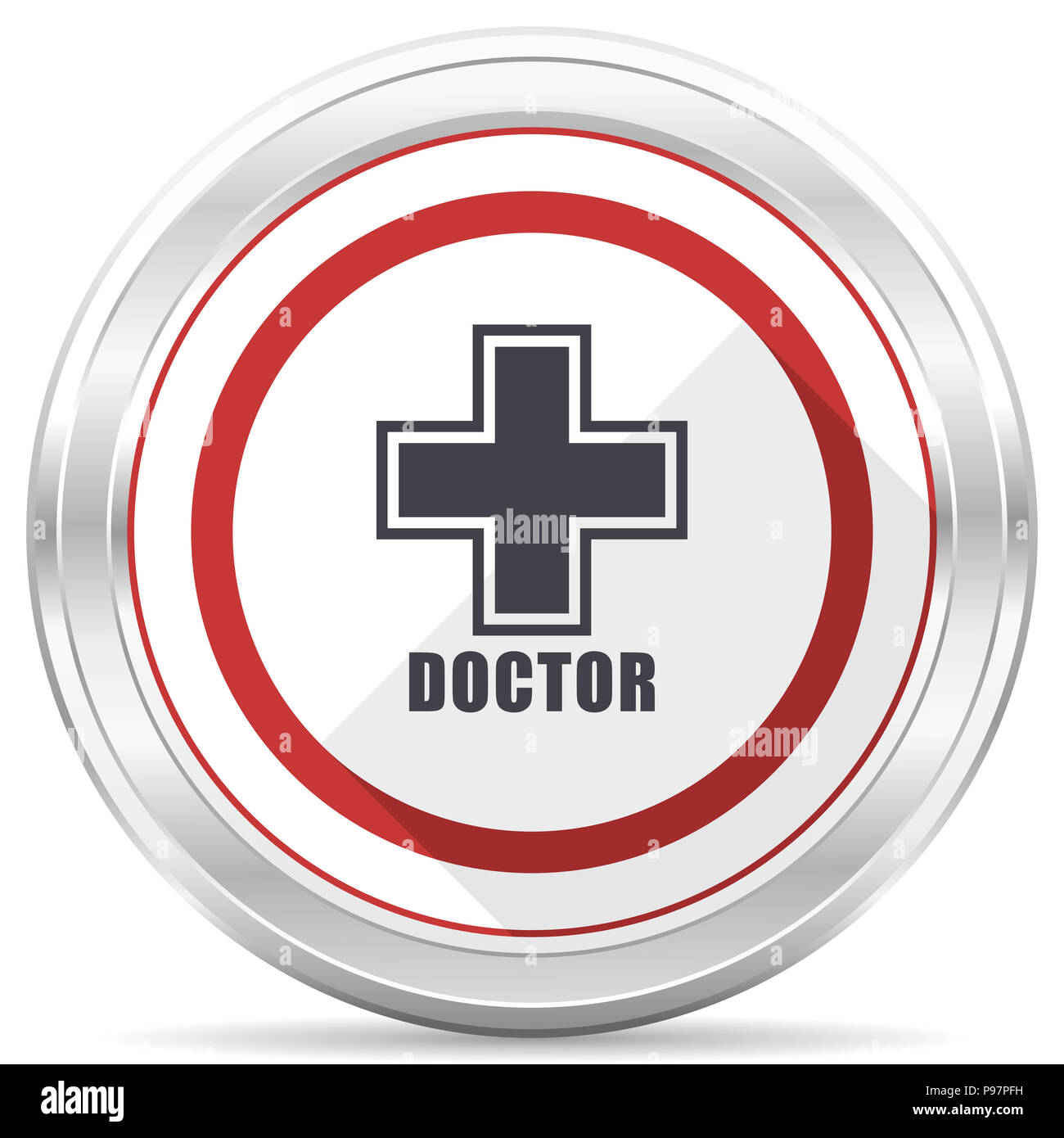 Doctor silver metallic chrome border round web icon on white background ...