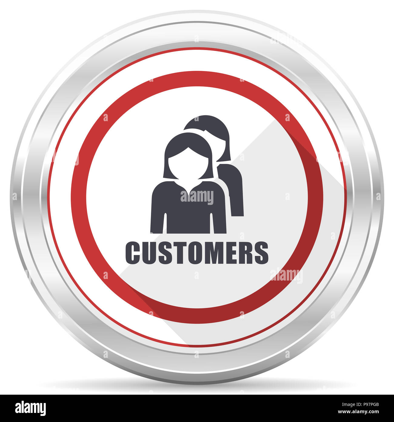 Customers silver metallic chrome border round web icon on white ...