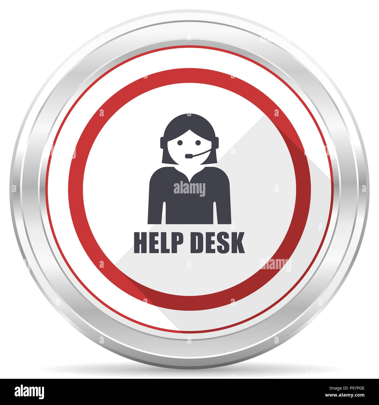 Help desk silver metallic chrome border round web icon on white ...