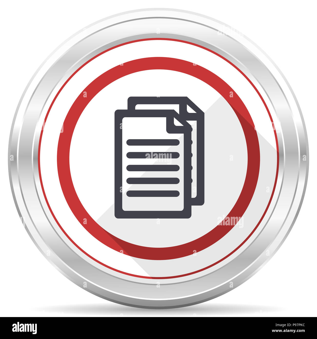 Document silver metallic chrome border round web icon on white ...