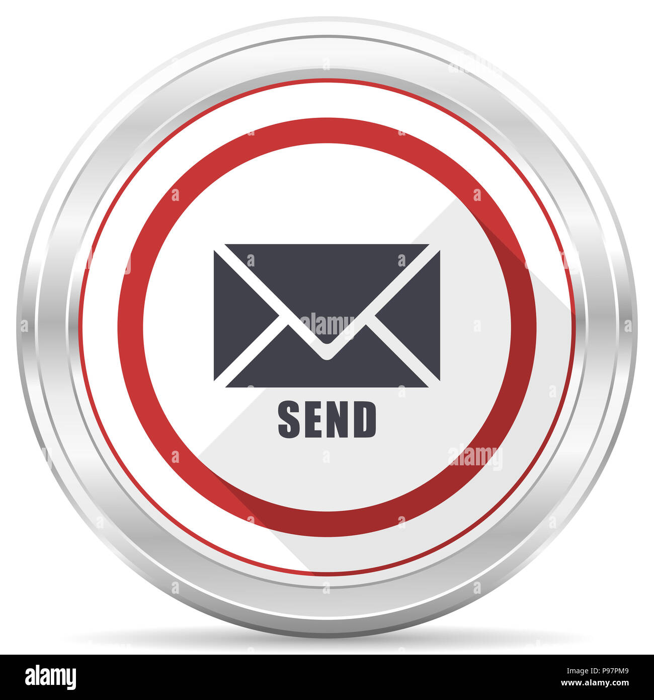 Send silver metallic chrome border round web icon on white background ...