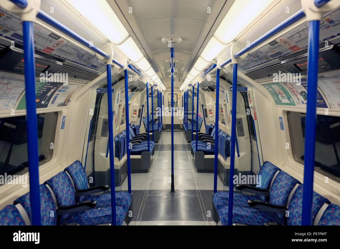 a completely empty carriage on the london underground tube train Stock ...