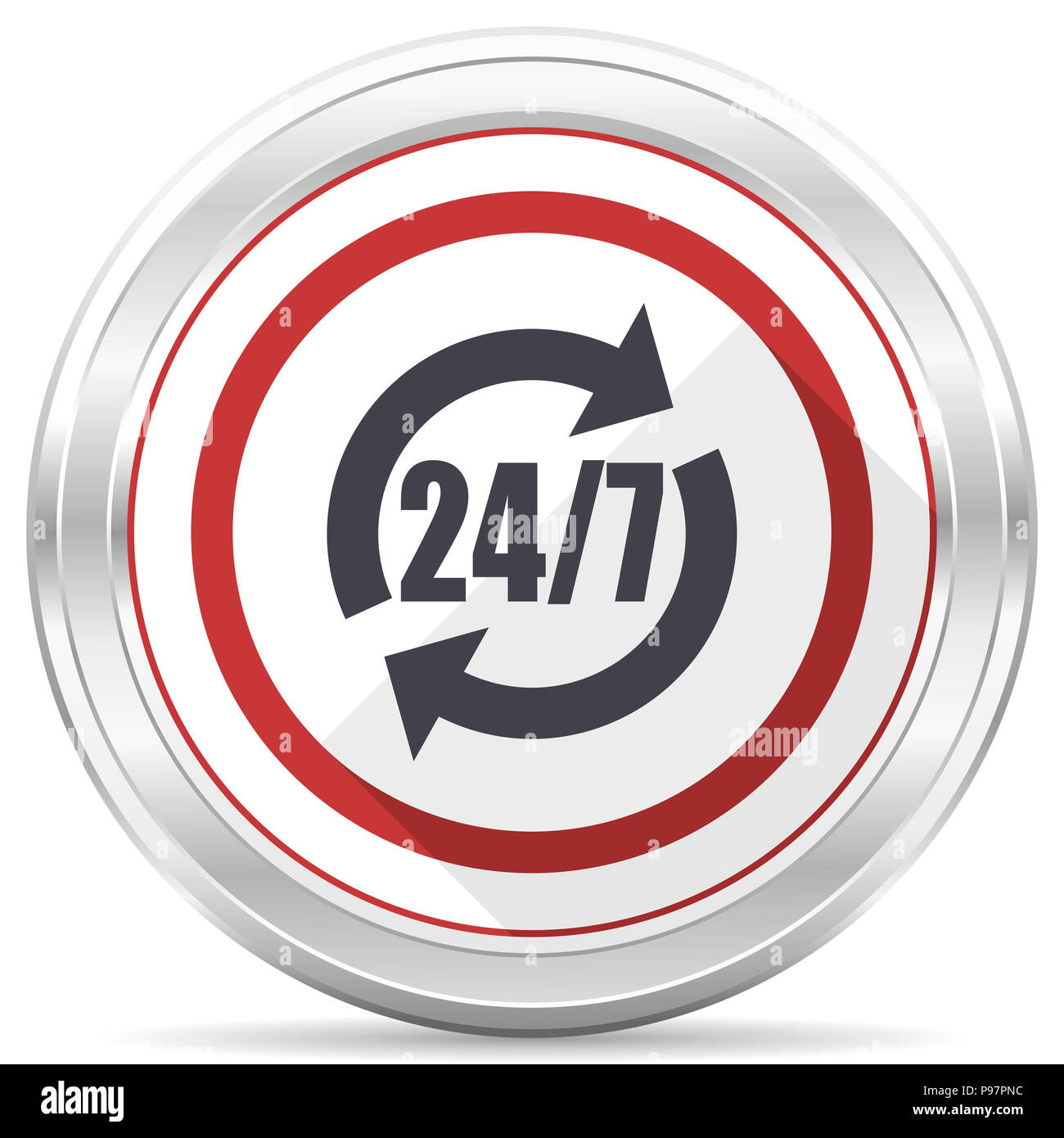 Service silver metallic chrome border round web icon on white ...