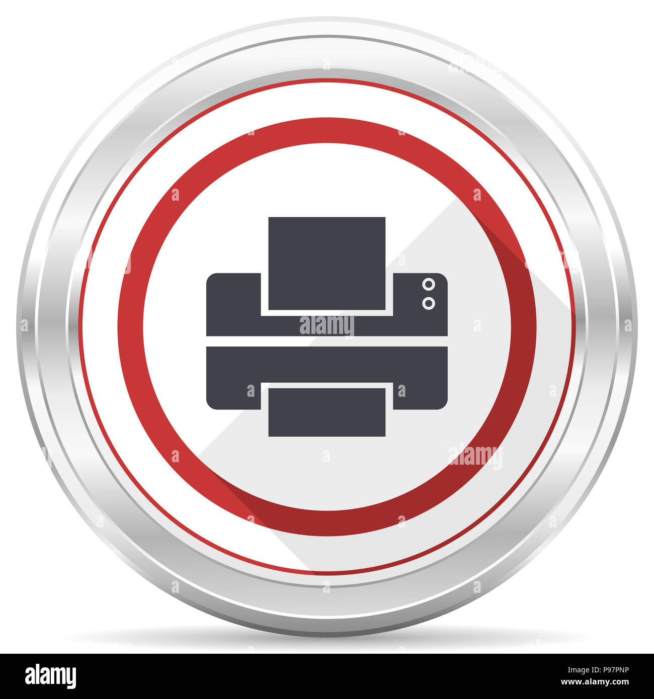 Printer silver metallic chrome border round web icon on white ...