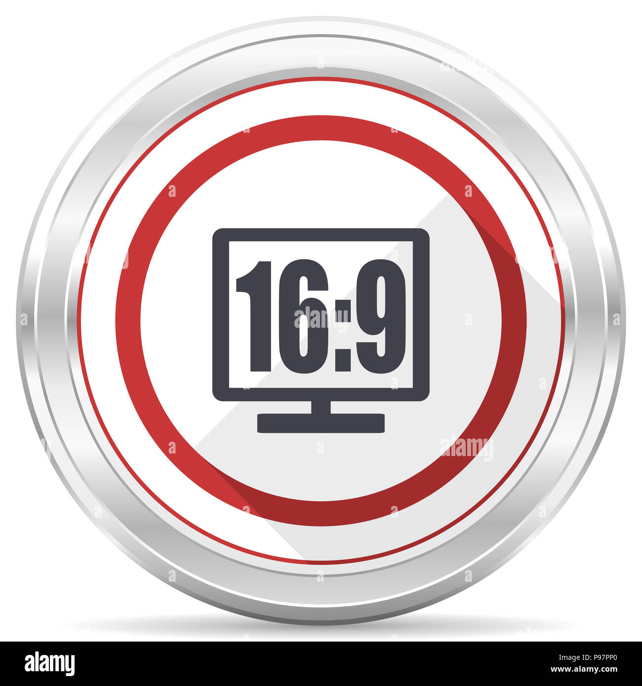 16 9 display silver metallic chrome border round web icon on white ...