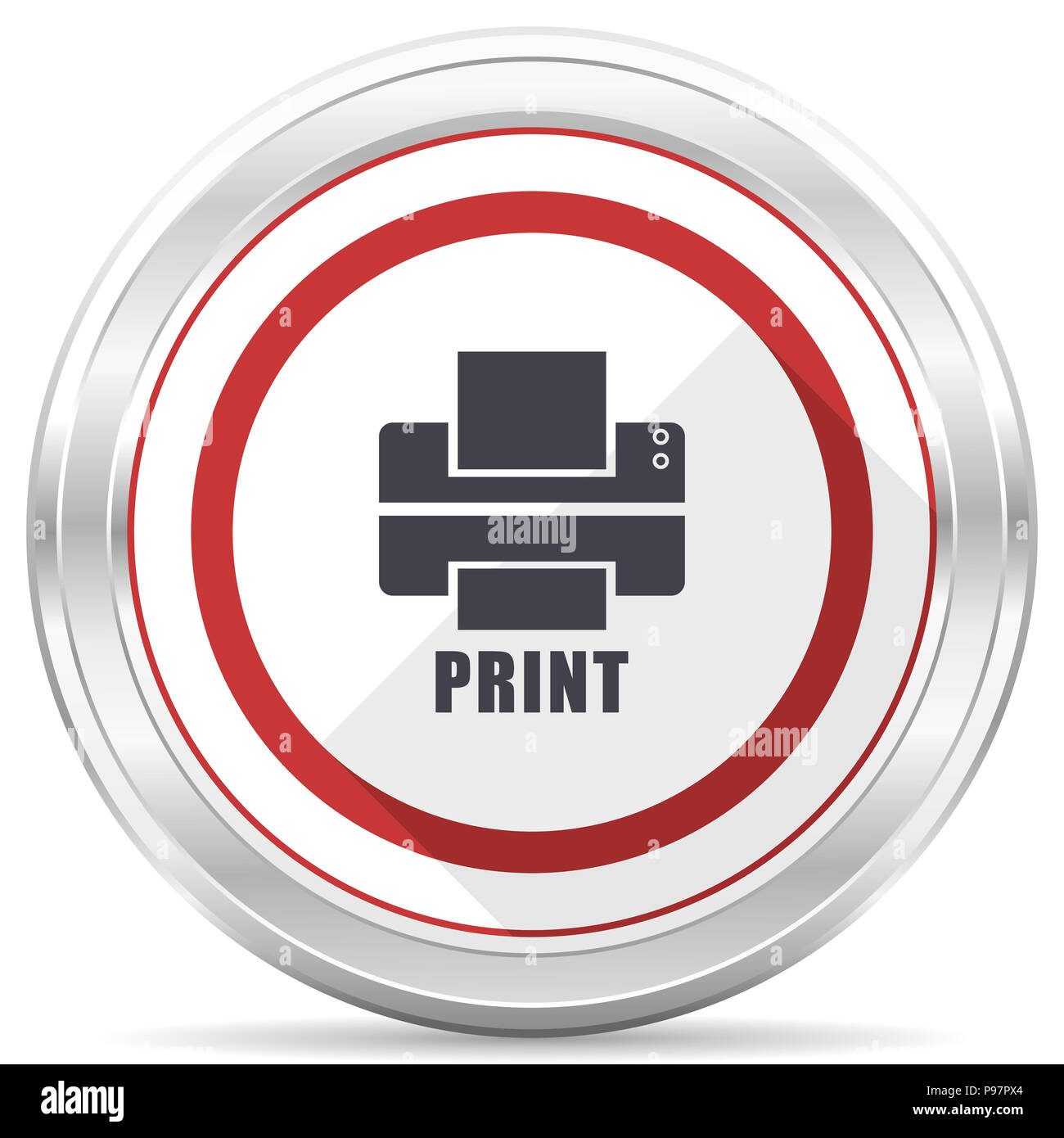 Printer silver metallic chrome border round web icon on white ...