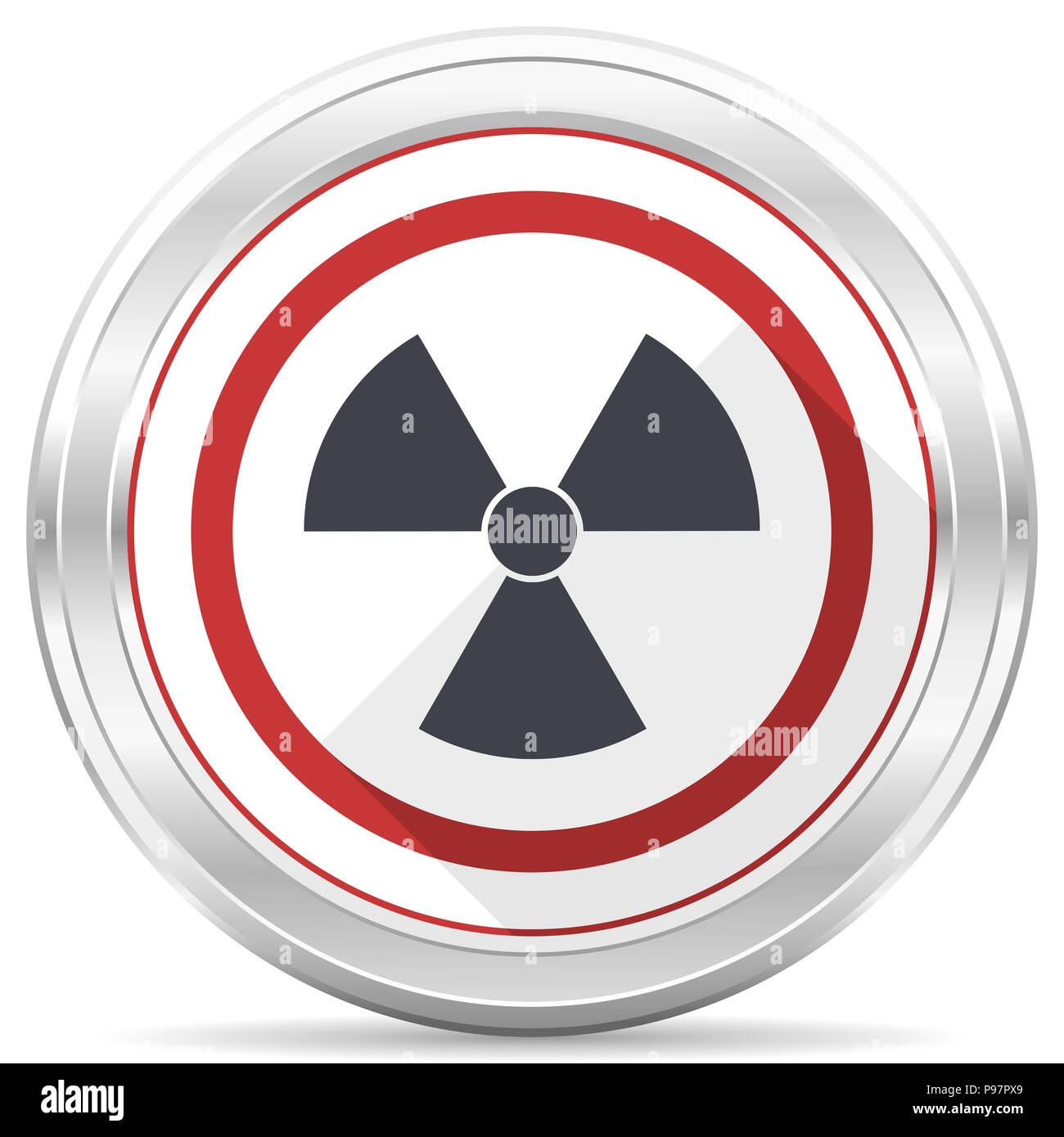 Radiation silver metallic chrome border round web icon on white ...