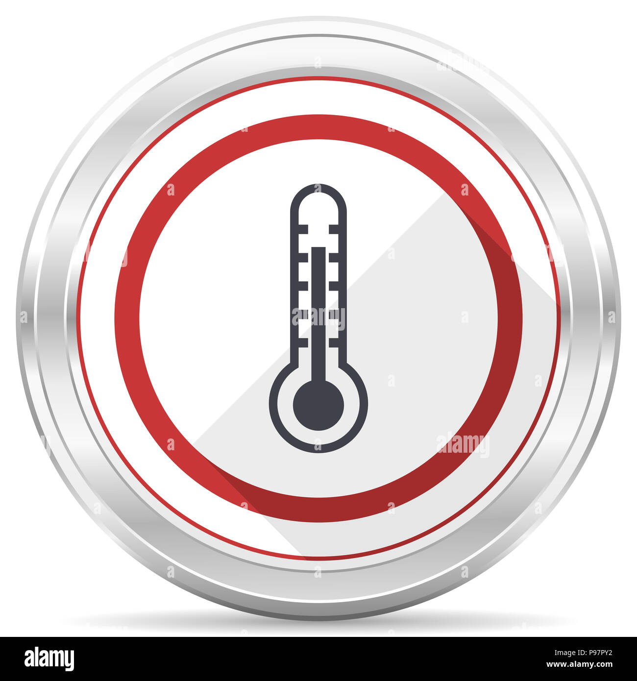 Thermometer silver metallic chrome border round web icon on white ...