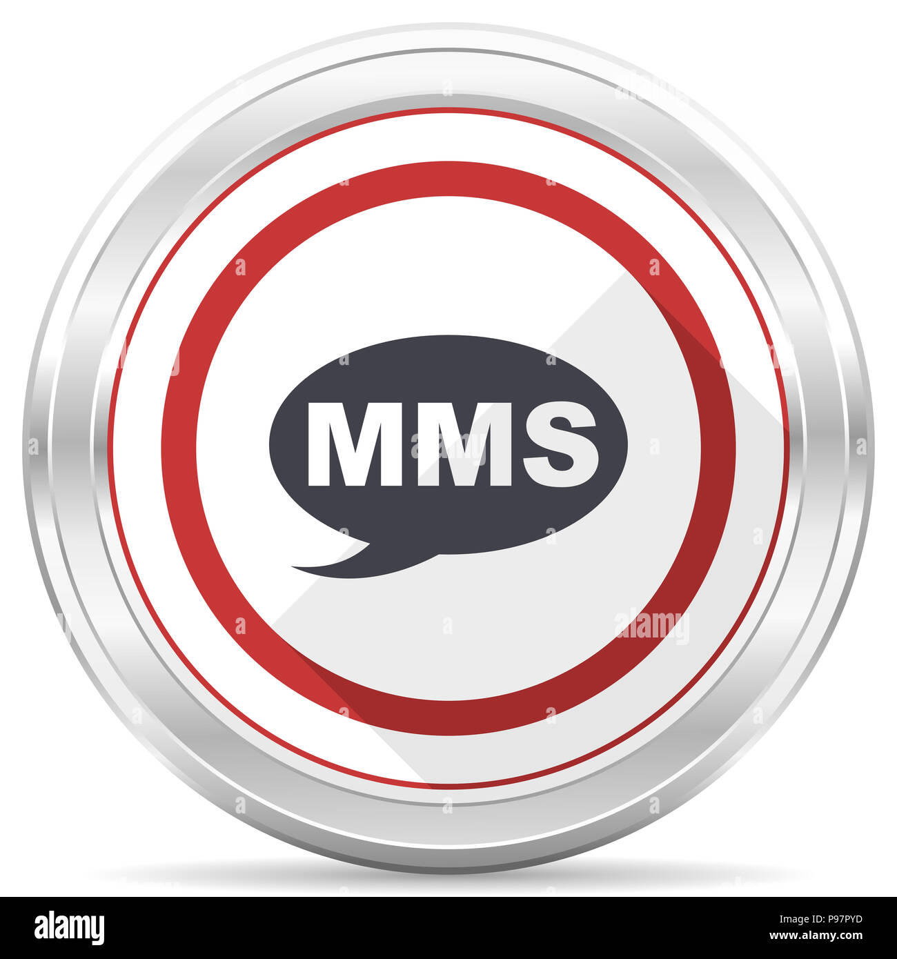 Mms silver metallic chrome border round web icon on white background ...