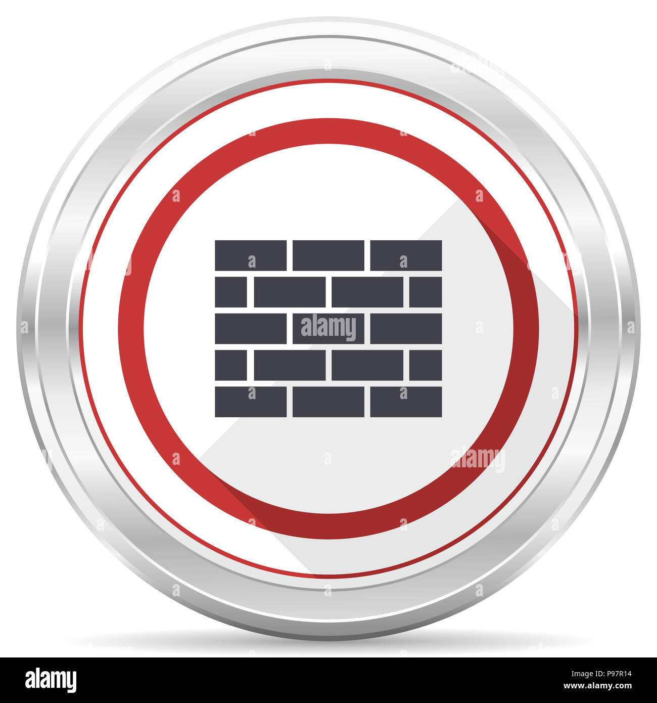 Firewall silver metallic chrome border round web icon on white ...