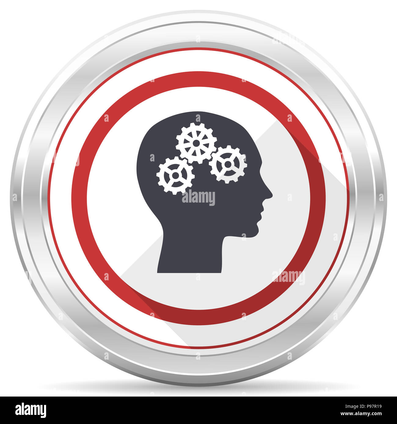 Head silver metallic chrome border round web icon on white background ...