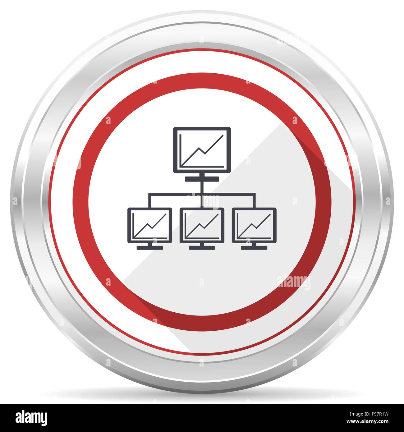 Network silver metallic chrome border round web icon on white ...