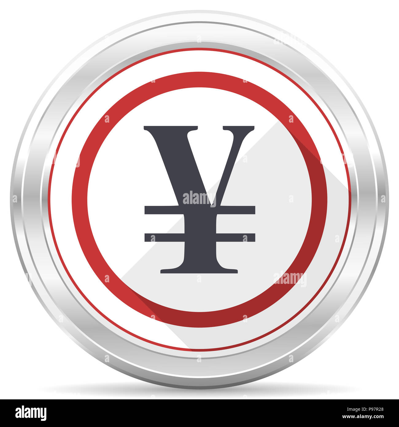 Yen silver metallic chrome border round web icon on white background ...