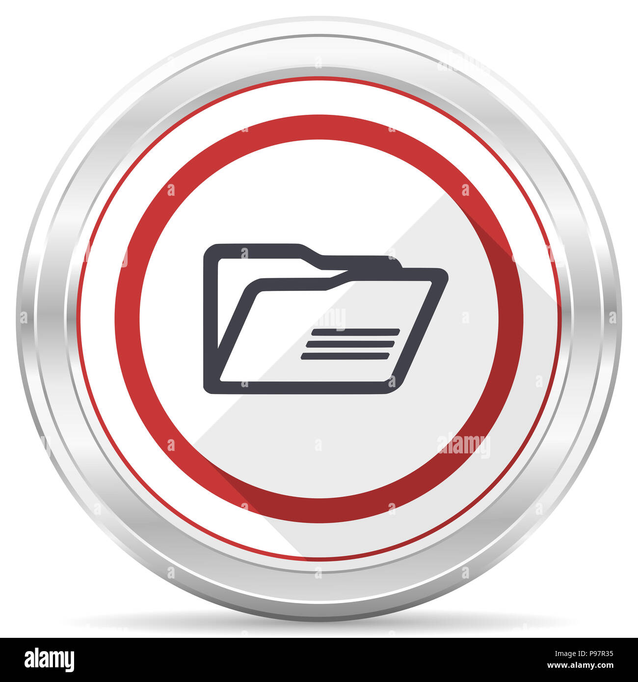 Folder silver metallic chrome border round web icon on white background ...