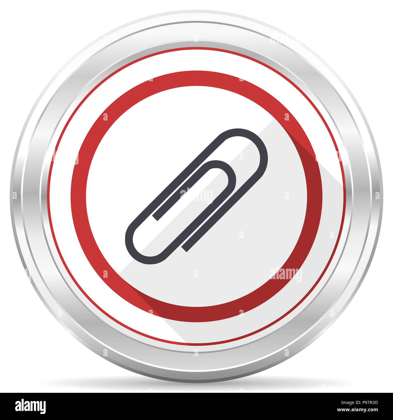 Paperclip silver metallic chrome border round web icon on white ...