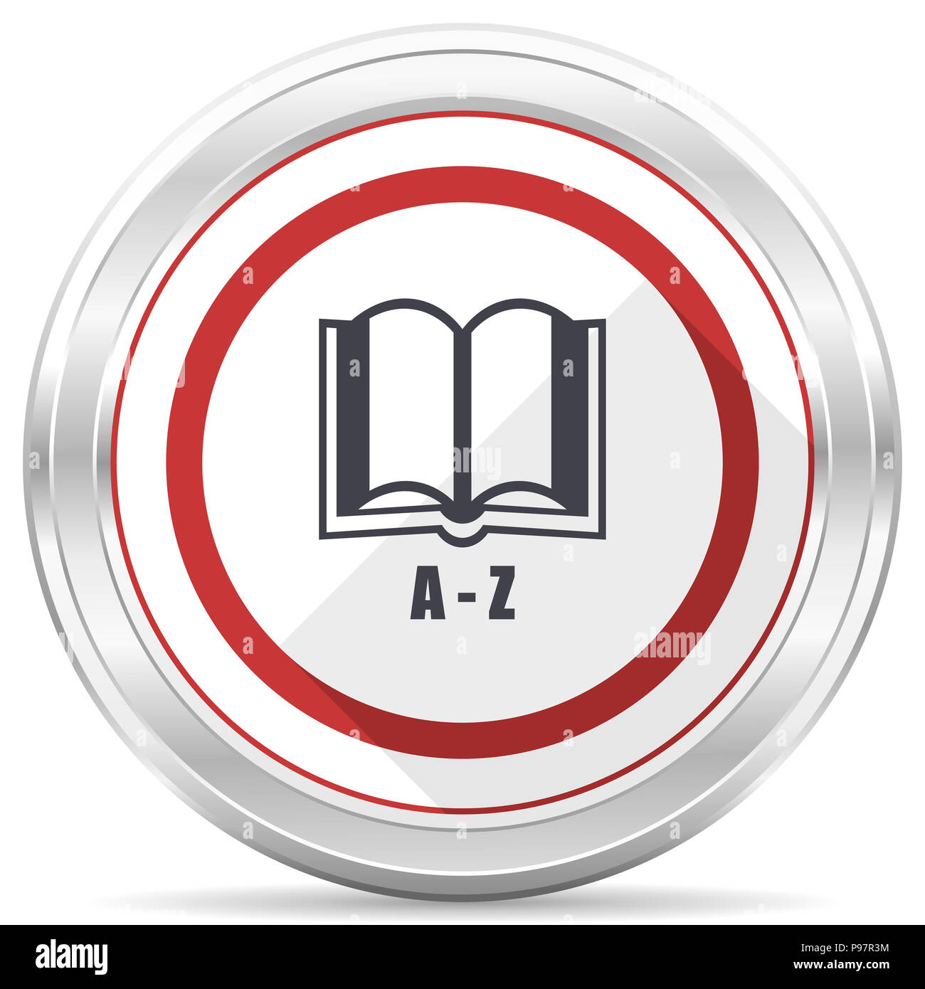 Dictionary silver metallic chrome border round web icon on white ...