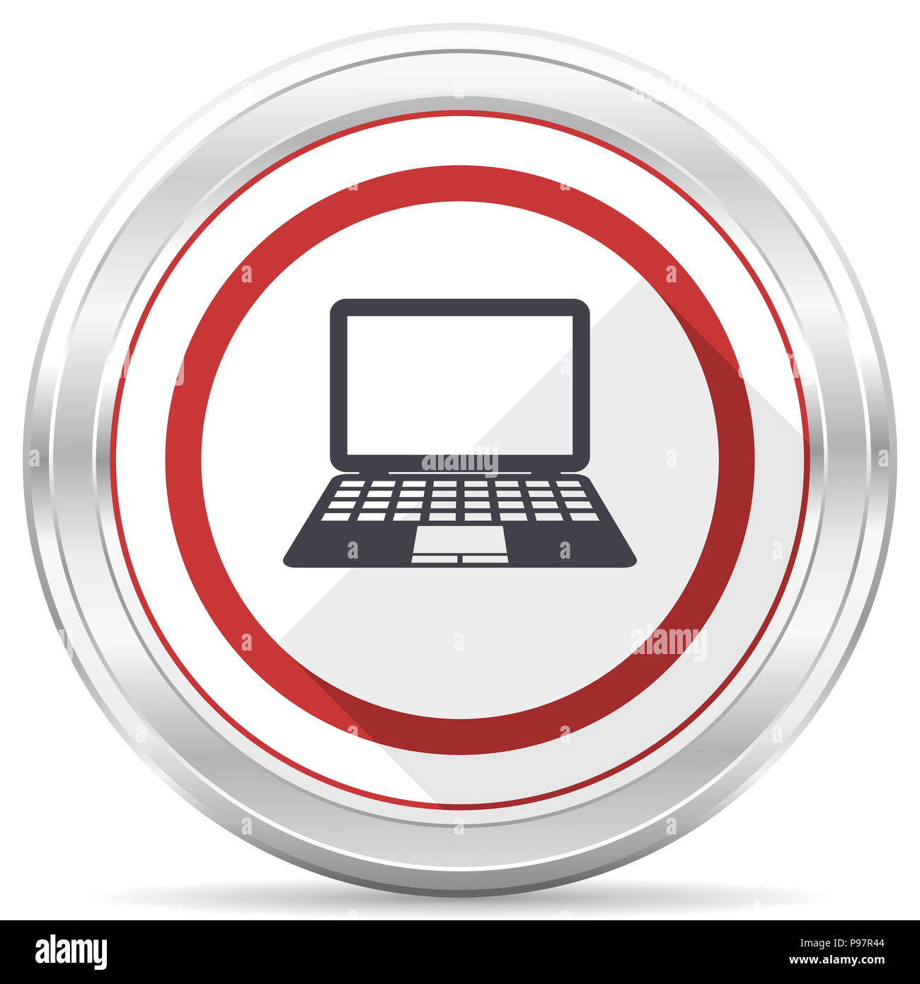 Computer silver metallic chrome border round web icon on white ...