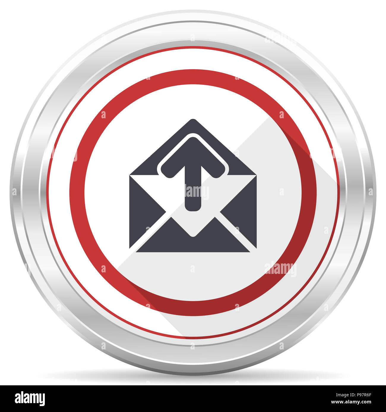 Email silver metallic chrome border round web icon on white background ...