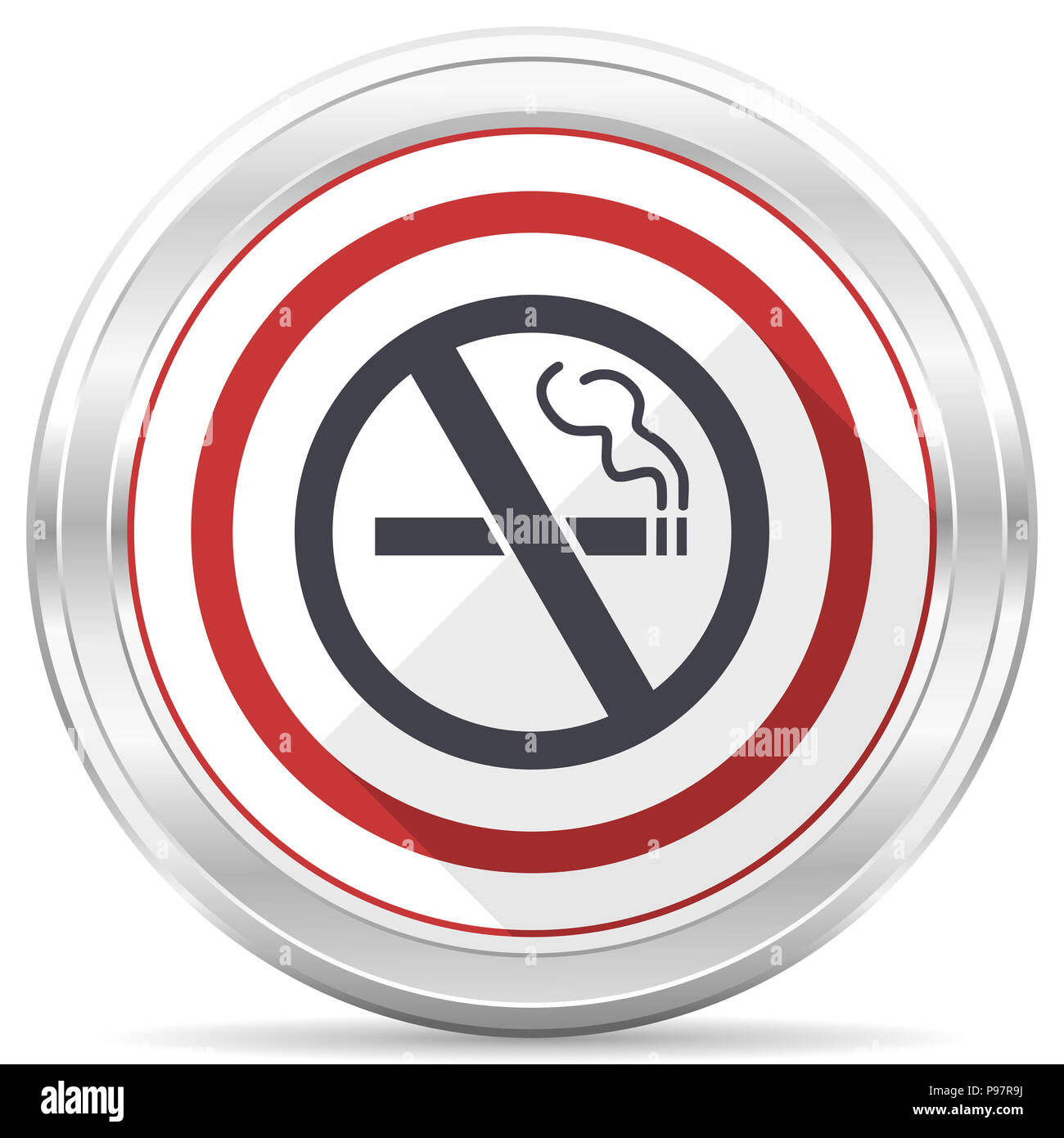 No smoking silver metallic chrome border round web icon on white ...
