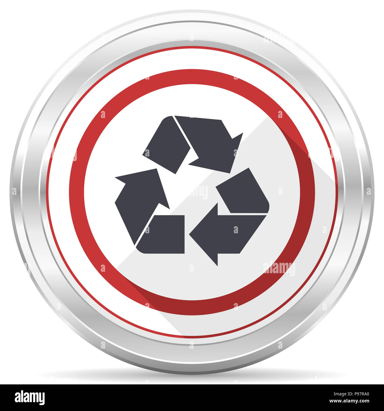 Recycle silver metallic chrome border round web icon on white ...